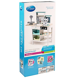 Vet Center Pretend Pet Hospital Playset- Wooden Animal Interactive Medical Checkup Set with Toy Cat, X-Ray Cards Stethoscope & Veterinarian Medical Accessories, Fun Doctor Role Play Gift for Kids