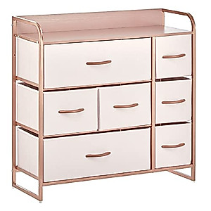 mDesign 30.9" High Steel Frame/Wood Top Storage Dresser Furniture Unit with 7 Removable Fabric Drawers - Large Bureau Organizer for Bedroom, Living Room, Closet - Pink/Rose Gold
