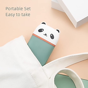 JinZu Portable Chopsticks Flatware Set, Silicone Lightweight Chopstick and Stainless Steel Spoon with Case, Reusable Portable Utensil for Camping,Traveling (Green)