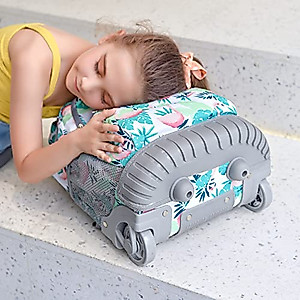 NEW TILAMI Rolling Backpack for Kids, 16 Inch Wheeled Laptop Backpack for Boys Girls School Travel Trip Bag, Flamingo