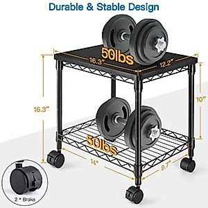 HUANUO Under Desk Printer Stand, 2 Tier Printer Cart for Storage, Mobile Printer Table with Swivel Wheels, Holds up to 100lbs, Perfect Desk Organizer Shelf for Home & Office, HNPS02
