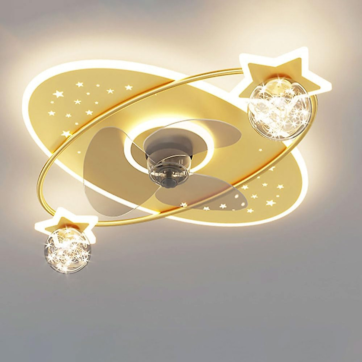 IBalody Dimmable Ceiling Fan Light 50W LED Ceiling Lights Fan Lighting Yellow Ceiling Fan with Lights Remote 6 Speeds Mute Ceiling Fans for Study Room Bedroom Fan Ceiling with Light