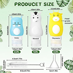 9 Pcs 6 Silicone Condiment Squeeze Bottles Squeeze Salad Dressing Bottles Portable Sauce Bottle Leak Proof Food Storage Bottles with Cleaning Brush Label Sticker Funnels for Lunch (Hippo, Horse, Deer)
