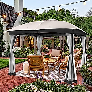 Gazebo for Patio, FAB BASED 10x12 Gazebo, Double Vent Canopy Gazebo, Outdoor Gazebo with Privacy Netting, Easy Setup Patio Pavilion with Steel Frame Strong Legs for Lawn, Backyard, Deck (Ash Grey)