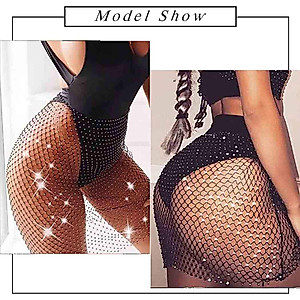 EVILD Women Mesh Rhinestone Body Chain Glitter Elastic Belly Skirt Sparkly Party Waist Chain Statement Belly Chain