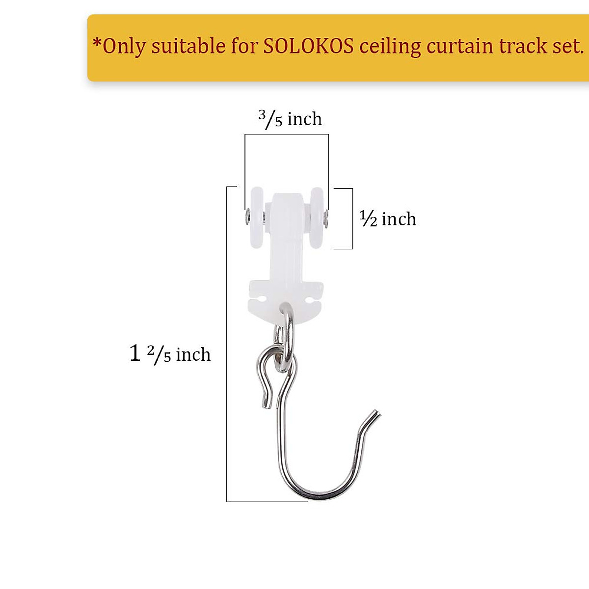 SOLOKOS Curtain Track Glider Roller Hooks for Room Divider Ceiling Track Set（10-Pack Roller Hooks