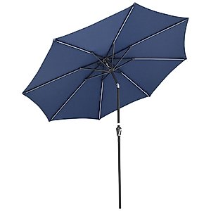 Yescom 9FT 8 Ribs Solar Powered Patio Umbrella with Tilt and Crank Outdoor Market Table Umbrella for Backyard Pool Night Party Event Yard Navy