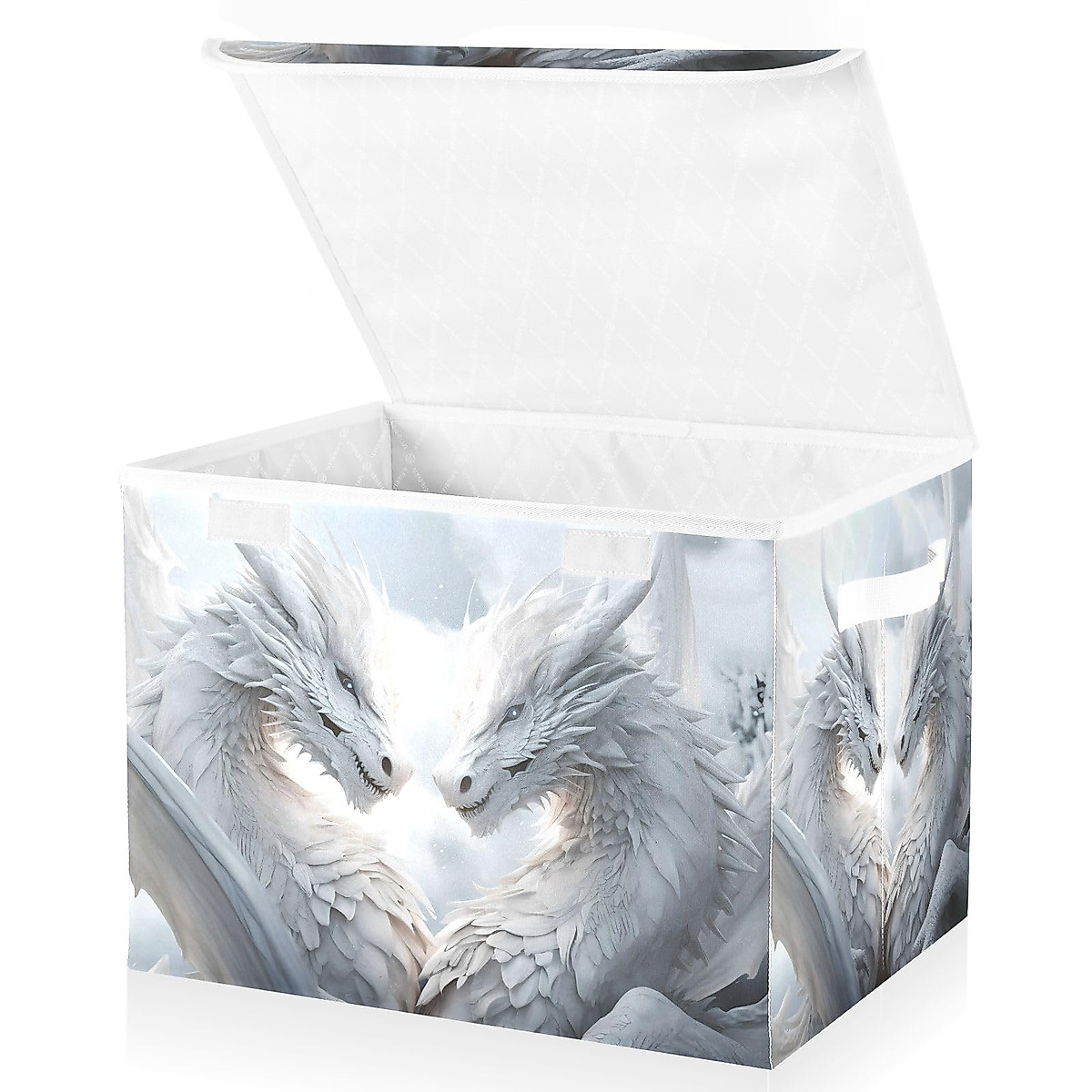 ALAZA Storage Bins Organizer Box Baskets Lidded Clothes for Shelves Closet Dragon White Collapsible Stackable Storage Cubes Handles