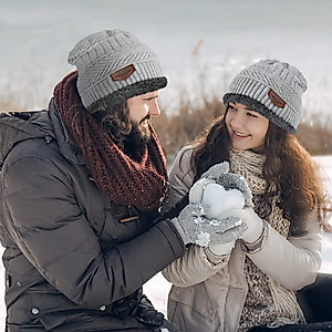 Winter Beanie Hats Scarf Gloves Set Thick Warm Slouchy Beanies Hat Knit Skull Cap Neck Warmer for Men Women, Light Grey