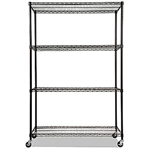 Alera NSF Certified 4-Shelf Wire Shelving Kit with Casters, 48w x 18d x 72h, Black
