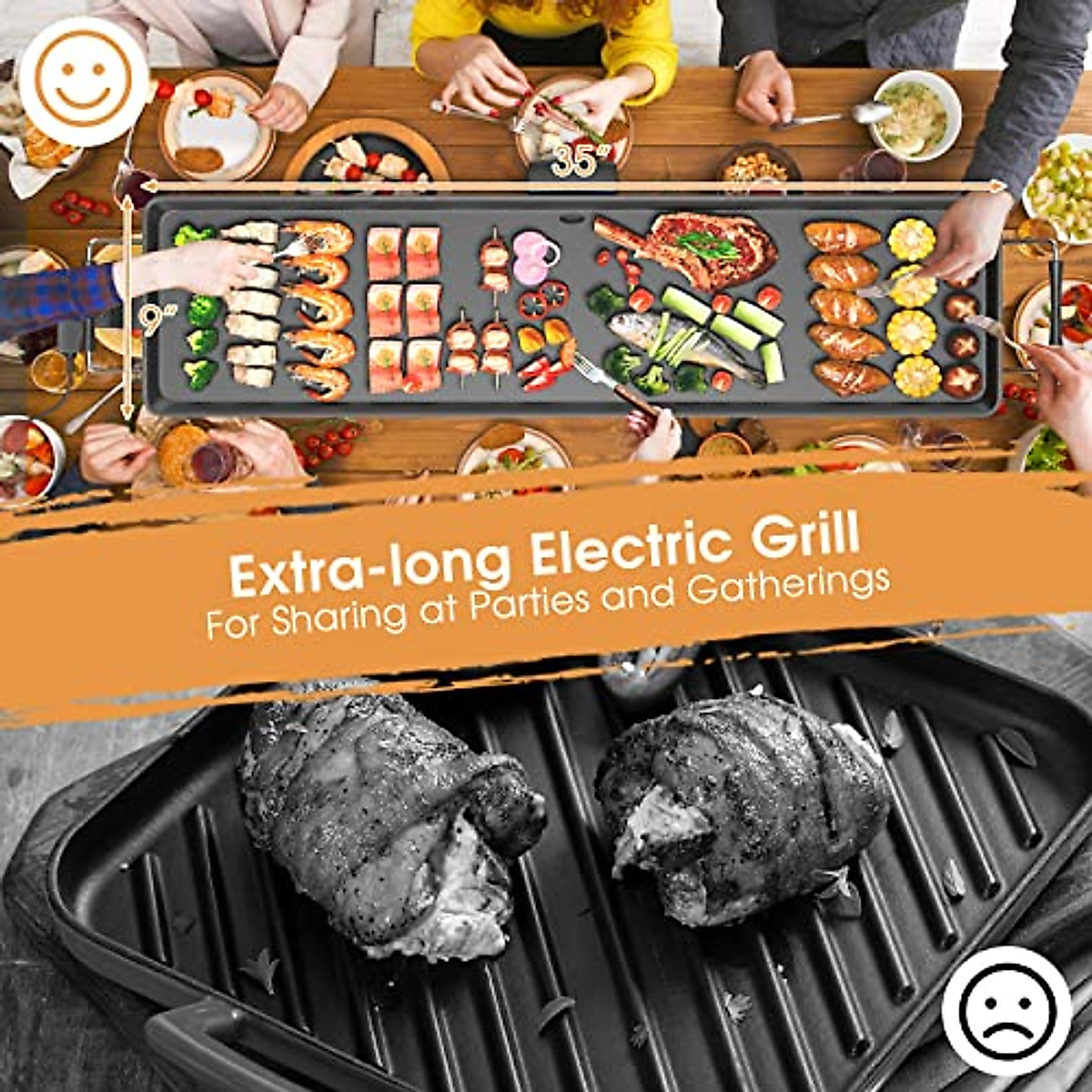 MEDIMALL 35 Inch Electric Griddle Nonstick, 2000W Teppanyaki Flat Top Grill Extra Large Cooking Surface, Indoor Outdoor Pancake Griddle Skillet w/Adjustable Temperature for Hosting Party, Camping, BBQ