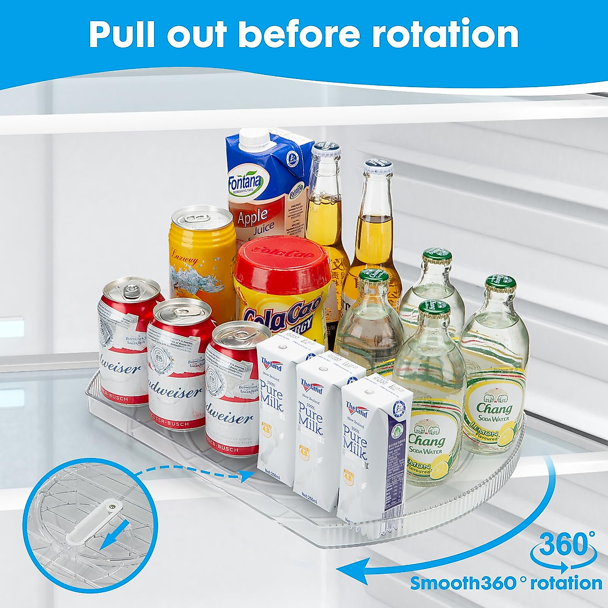 Lazy Susan Fridge Turntable Organizer Organization, LOYAL SEA Lazy Susan Kitchen Rotating Organizing Tray Turntable for Cabinet Pantry Fridge Refrigerator Organizers and Storage, 16.5''x11'', Clear