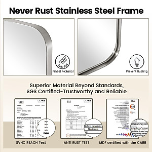 MOON MIRROR Brushed Nickel Pivot Rectangle Bathroom Mirror, Modern Tiltable Rounded Rectangular Pivoting Vanity Mirrors for Wall, Stainless Steel Metal Frame, Overall 32.33 x 36 in (Mirror 28x 36 in)