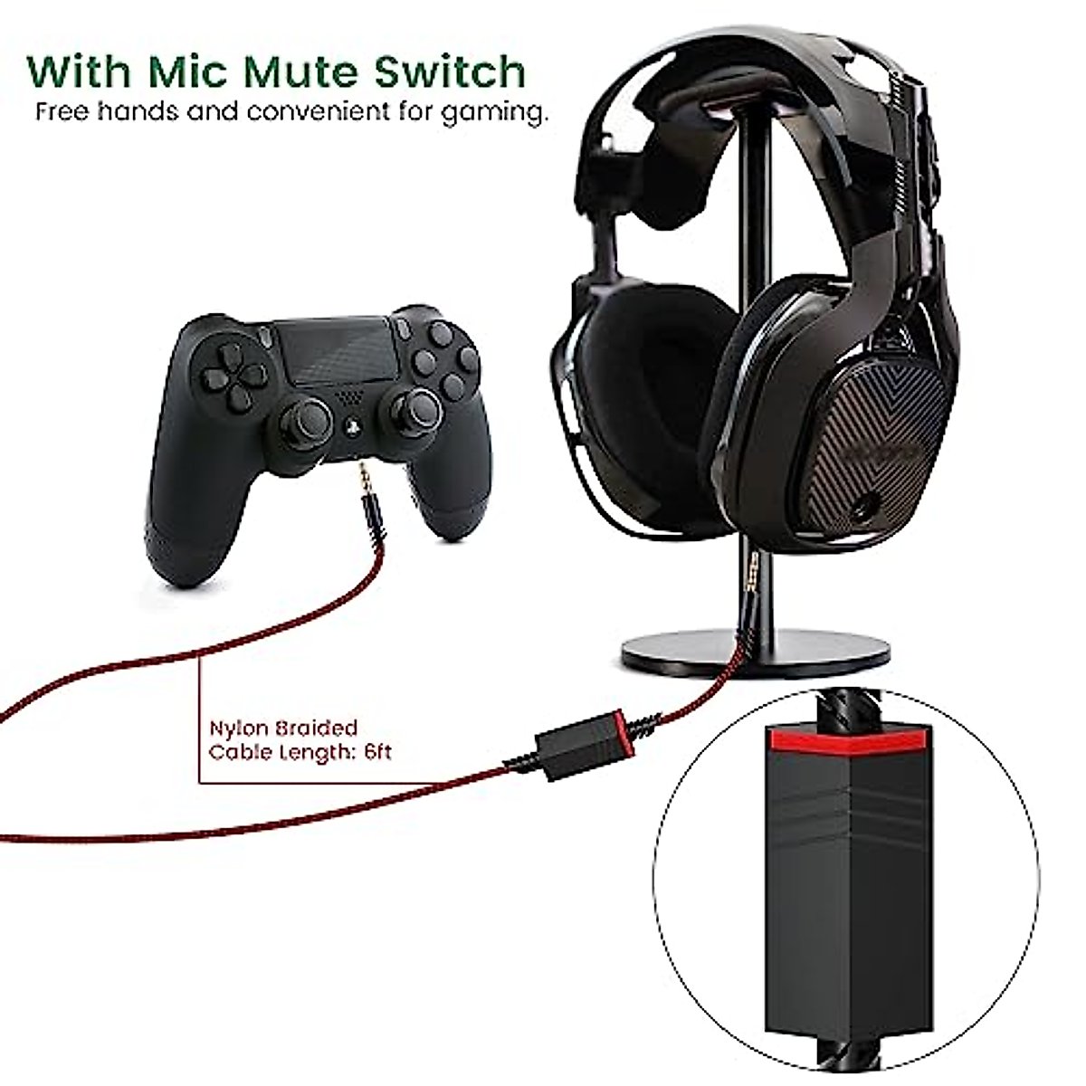 weishan A40 Cord Replacement for Astro A10 A40 TR Gaming Headsets, 3.5mm(1/8") Red Audio Cable with Inline Mic Mute Switch for PS5 PS4 Xbox, 6ft Long