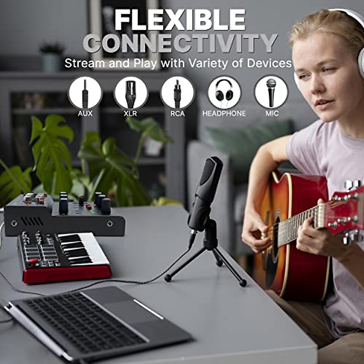 Pyle Professional Wireless DJ Audio Mixer - 3-Channel Bluetooth DJ Controller Sound Mixer w/USB Audio Interface, Combo Jack XLR+6.35mm Mic/Line/Guitar In, 3.5mm, RCA, AUX, Headphone Jack PAD33MXUBT