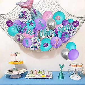 Under The Sea Mermaid Party Balloons Banner Net Backdrop Kit Girls Birthday Backyard Fence Decoration Mermaid Tail Ocean Theme Scene Photography Background Ideas Supplies
