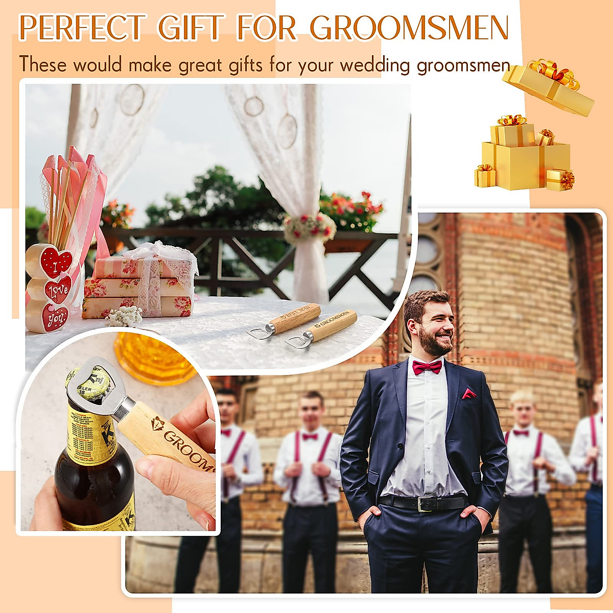 Wooden Bottle Opener Groomsmen Gifts Wood Can Opener Best Man Gift Wedding Favors Proposal Gift Bachelor Party Favors for Kitchen Bar Restaurant Beer (6 Pcs)