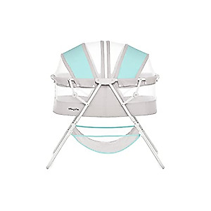 Karley Bassinet in Blue & Grey, Lightweight Portable Baby Bassinet, Quick Fold and Easy to Carry , Adjustable Double Canopy, Indoor and Outdoor Bassinet with Large Storage Basket.