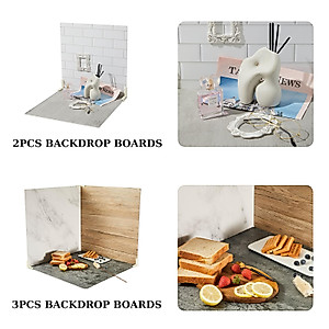 EOAJAFOU 5PCS Double Sided 10 Patterns Photography Backdrop Boards, 16x16 Inch Waterproof Background Surface with 4 Brackets, Cement Marble Wood Brick Texture Backdrop for Food Jewelry Shooting