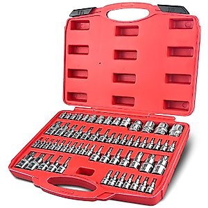 EACELIY 60pcs Torx Bit Socket Set, Hex Star Sockets, S2 and CR-V Steel, Includes Torx E socket (E4-E24), Torx Bit Socket (T6-T70), Torx Tamper Bit Socket (TT6-TT70), Torx Plus Bit Socket (TP8-TP60)