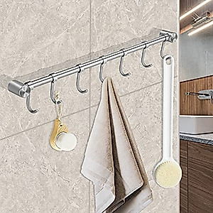 WSTECHCO Pot Pan Hanger Rods 2 PCS, 16 Inch with 7 Sliding Hooks, Kitchen Cookware Utensil Straight Bar, Bathroom Towel Hanging Rails 304 Stainless Steel Rack, for Hanging Coat Bag Umbrella Key Scarf