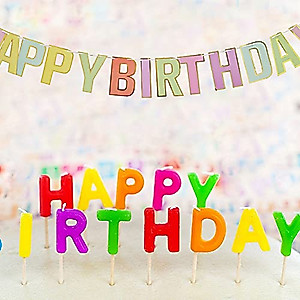 Pastel Happy Birthday Banner Assembled and Hanging Paper Fans Party Decorations Kit for Pastel Birthday Decorations