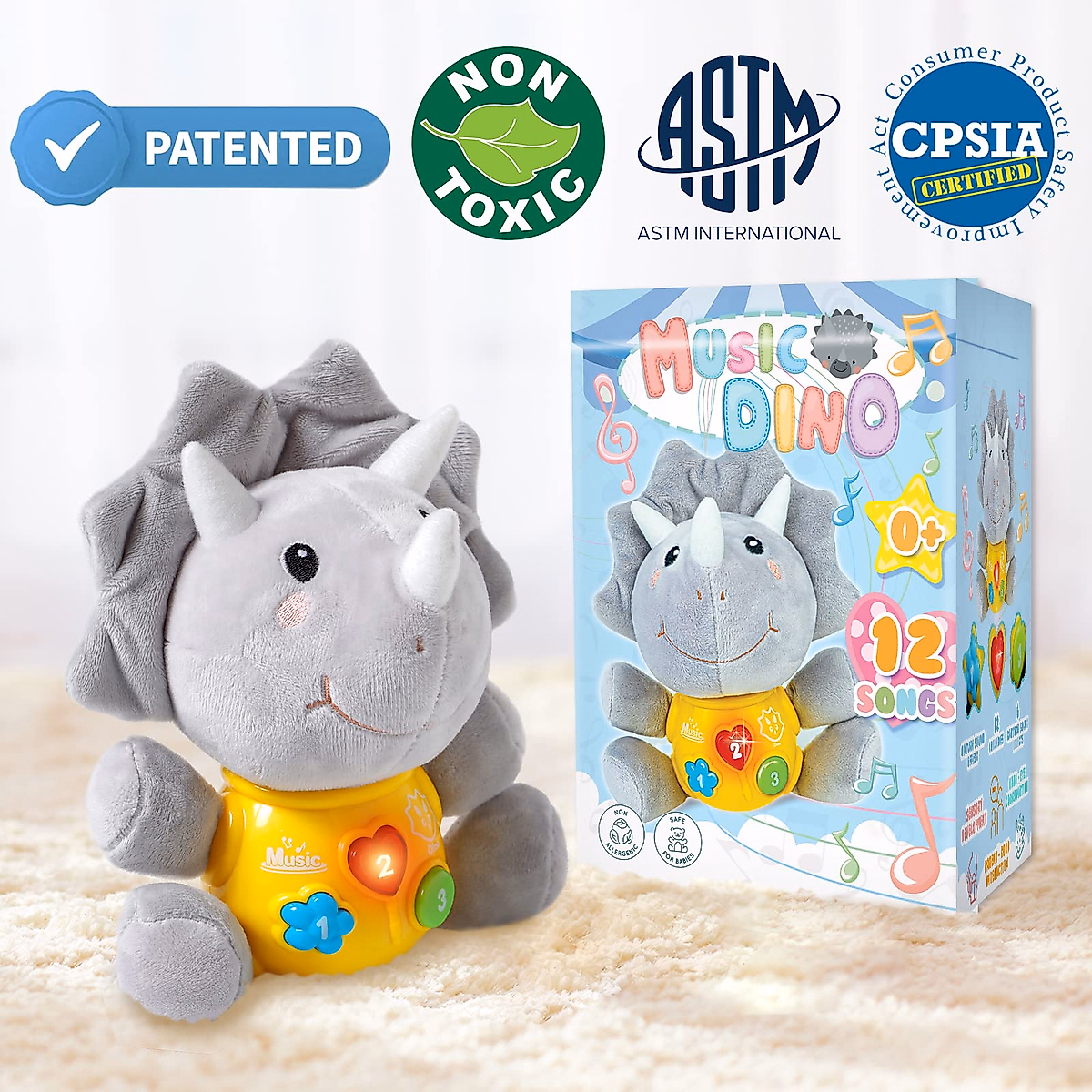 CozyBomB Dinosaur Plush Dino Music Toy