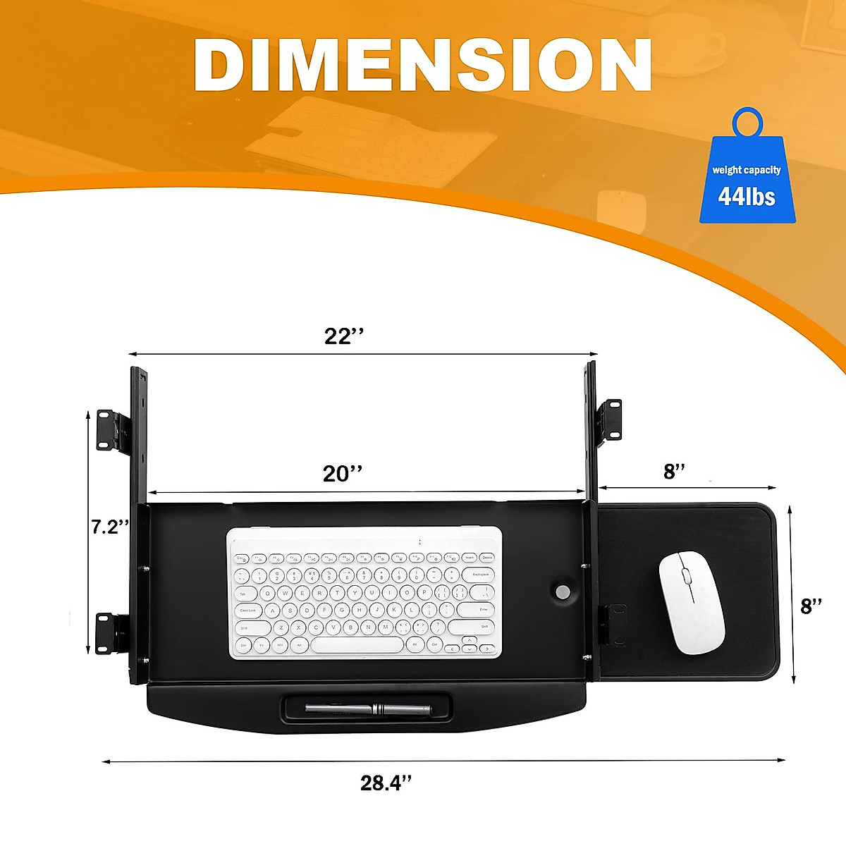 Ywbtflul Under Desk Keyboard Tray with 360 Rotating Mouse Platform,Sturdy& Easy Gliding,20in Pull Out Keyboard Platform, Ergonomic Computer Silding Keyboard Drawer, Black