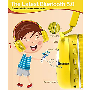 SVYHUOK Kids Bluetooth Headphones Over Ear with Mic for School, JellieMonster Wireless Headsets Bluetooth 5.0 for Boys Girls Teens, with HD Stereo Sound, for iPad, Cellphone, Tablet, PC (Yellow)