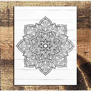 FerrisBuilt Black and White Buddha, Hamsa Hands, Mandala and Lotus Flower, Eclectic Wall Art, Boho Decor, Indie Decor - Set of (4) 8x10 UNFRAMED Prints