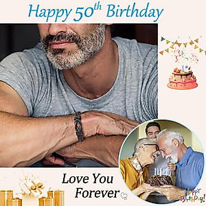 Happy Birthday Cool Gifts for Mens Brown Leather Braided Bracelets for Dad Grandpa Brother Birthday Decorations Gifts for Him Stainless Steel Clasp Man Jewelry 7.5 Inches