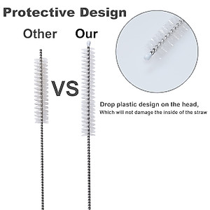 Straw Cleaner Brush, Extra Long Nylon Bristles and Stainless Steel Handle Cleaning Brushes for Washing Glass Silicone Metal Straws Tea Pot Spout Bottle (Only 2 pcs, 7.87inch X 5/16inch)