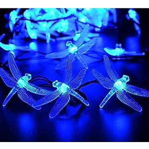 MUEQU Solar String Lights, Waterproof 20ft 30 LED Dragonfly Christmas Fairy Lights Garden Solar Lights,Decoration String Lights for Indoor, Garden, Home, Patio, Lawn, Party and Holiday (Blue)