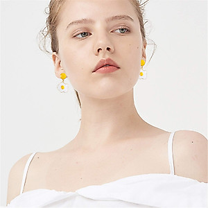 ANDPAI Chic Funny Cute 14k Gold Enamel Fried Egg Stud Earring Poached Egg Dangle Drop Earrings for Women Lover Kitchen Cooking Statement Jewelry Gifts (White)