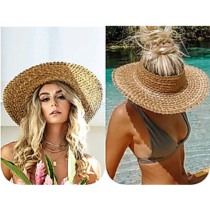 Straw Hat Beach Summer Visor Sun Hat (Brown)