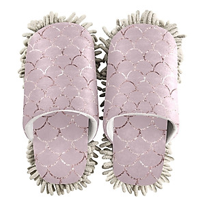 FLildon Microfiber Cleaning Slippers Rose Gold Scale Washable Mop Shoes Slipper for Men/Women House Floor Dust Cleaner, Size L