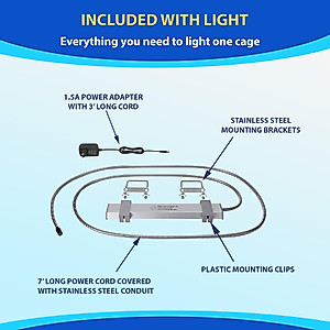 HappyBird Lighting Bird Cage Light with Chew Guard - Full Spectrum LED Pet Light - Simulates Natural Environment - Safe for Hookbill Birds – Easy to Install - (10" Long)