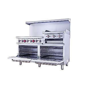 EASYROSE 60 Inch Gas Range 6 Burner Heavy Duty Ranges With Griddle, Salamander & 2 Ovens, Commercial Range for Kitchen Restaurant - 276,000 BTU, ETL Certified