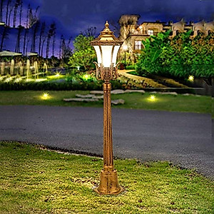 Pumnple 0.8M Outoor Post Light Garden Décor High Pole Pillar Lantern External Landscape Waterproof Street Column Lamp Luxury Colonial Classical Bronze Aluminum Fixture IP65 Rated
