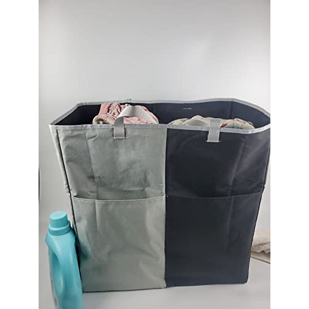 130l Laundry Basket Clothes Hamper Organizer Sorter Foldable Dark & Light Storage Basket Waterproof Durable (26x 16x 24") Washing Dirty Cloth Bag for Bathroom Bedroom Garage (2 Sections)