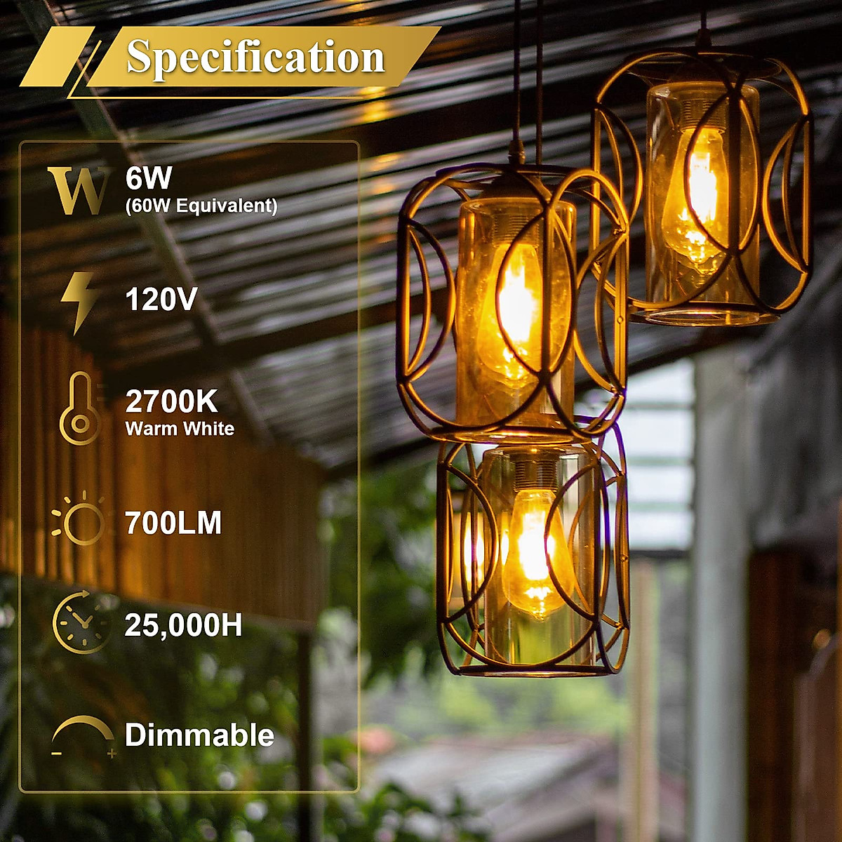 DiCUNO ST64 Edison LED Bulb 60W Equivalent, 6W, Warm White 2700K, Dimmable Vintage LED Light Bulbs, 700LM E26 Medium Base with Clear Glass for Dining Room, Kitchen Lighting,Pack of 6