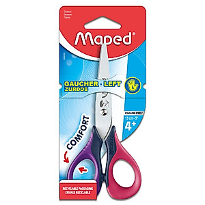 Maped Sensoft Scissors with Flexible Handles, Kids, 5 Inch, Blunt Tip, Left Handed, Assorted Colors (693500)