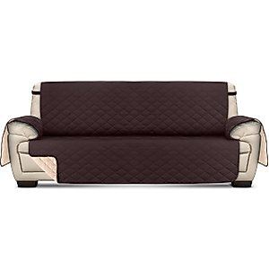 Utopia Bedding Reversible Oversized Couch Cover for 3 Cushion, Water Resistant Sofa Cover, Furniture Protector with Foam Sticks and Elastic Straps for Kids Dogs Pets (Oversized Sofa, Chocolate/Beige)