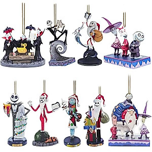 Gadluckki 2024 Night mare Before Christmas Tree Decorations, 9PCS Acrylic Cute Jack and Sa&lly Christmas Pendants Hanging, 2D Flat Ornaments with Printing and Car Interior, 10cm/3.93in