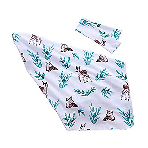 Newborn Girls Receiving Blanket Headband Set Flower Baby Swaddle Blankets Infant Warm … (0-6 Months, Deer)