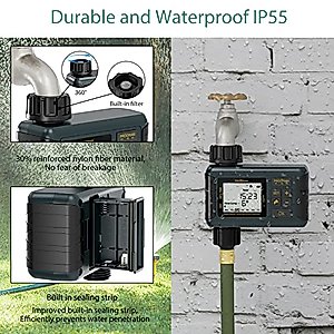 Water Sprinkler Timer, Diivoo Programmable Irrigation Hose Timer with 3 Individual Watering Programs and Rain Delay for Garden Lawn, Pool Filling,Blue
