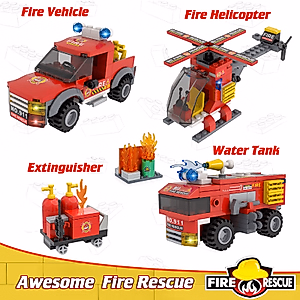 WishaLife City Fire Station Toy Building Set, with 2 Fire Truck Toys, Helicopter, Pretend Play Toys Gift Idea for Kids Boys Girls Ages 6 Plus