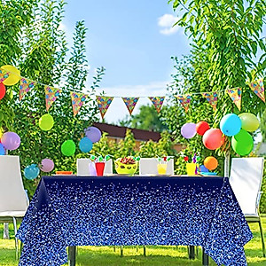 3pcs Blue and Silver Tablecloth for Rectangle Tables Sequin Dot Confetti Table Cover Sparkly Disposable Tablecloths Birthday Decorations Wedding Anniversary Indoor Outdoor Holiday Decor(Plastic)