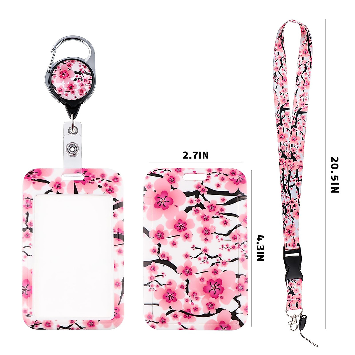BKBKAAK Pink Flower Lanyard with ID Badge Holder and Retractable Reel Clip Girls Aesthetic Lanyard with ID Card Nametag Badge Holder for Keys School Office