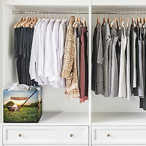 OMFUNS Sport Golf Ball Storage Basket 13x13 Art Painting Collapsible Cube Storage Bin with Handle Fabric Storage Box Organizing for Closet Shelf Home Office Dorm Nursery Toy Basket